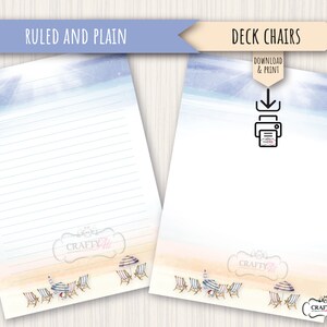 PRINTABLE Letter Writing Notepaper, Deckchairs on the Beach, Digital ...