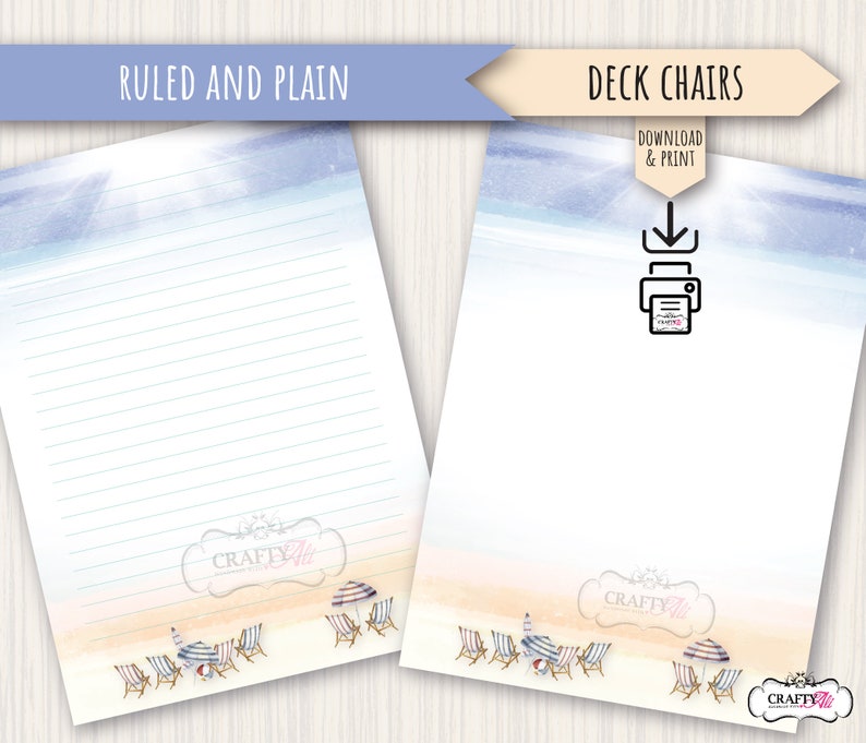 PRINTABLE Letter Writing Notepaper, Deckchairs on the Beach, Digital ...