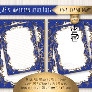 PRINTABLE Letter Writing Notepaper, Regal Frame - Navy, Digital Letter ...