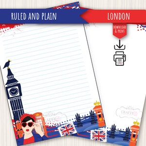 PRINTABLE Letter Writing Notepaper, London UK, Digital Letter Writing ...