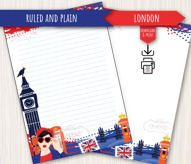 PRINTABLE Letter Writing Notepaper, London UK, Digital Letter Writing ...