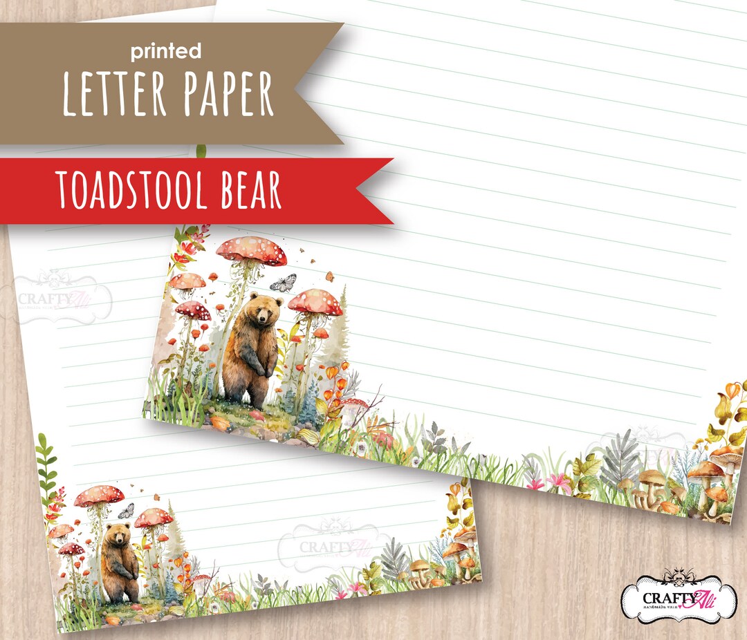 Toadstool Bear Printed Letter Writing Paper Set, Notepaper Set ...