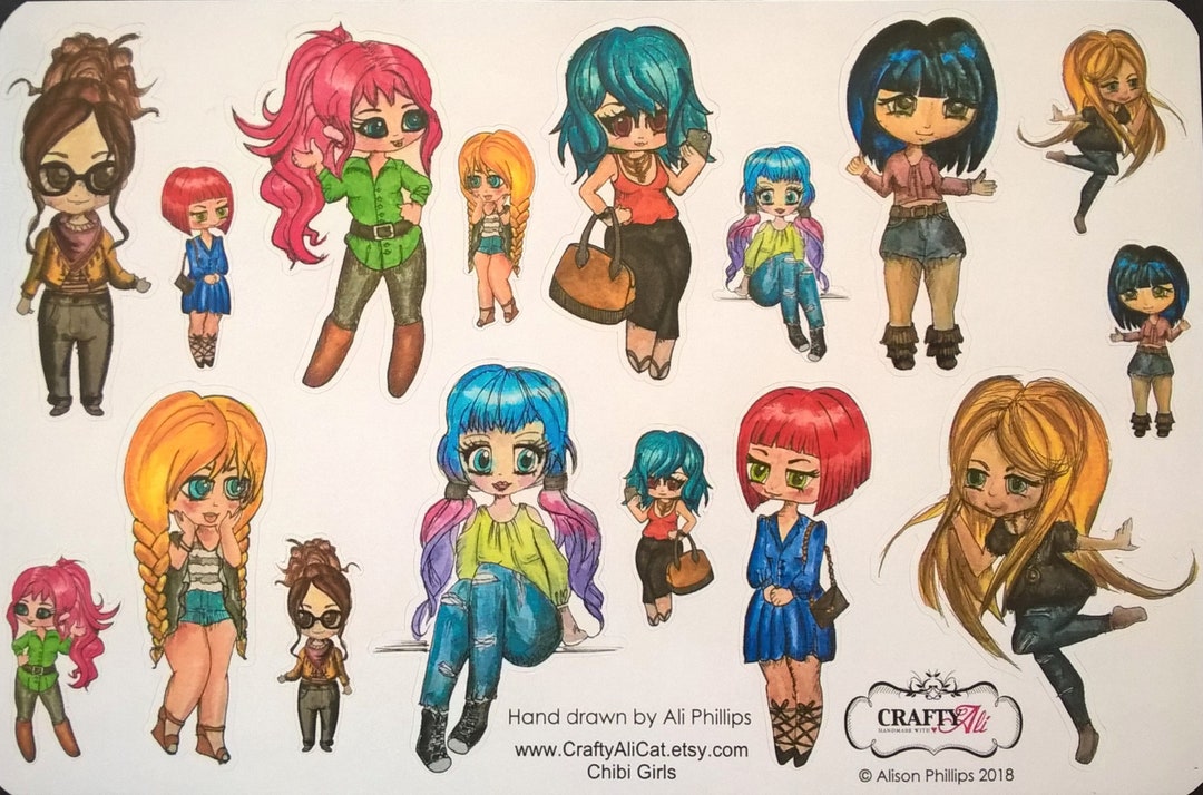 Chibi Girl / Anime Stickers - Manga Stickers - Hand Drawn Stickers ...