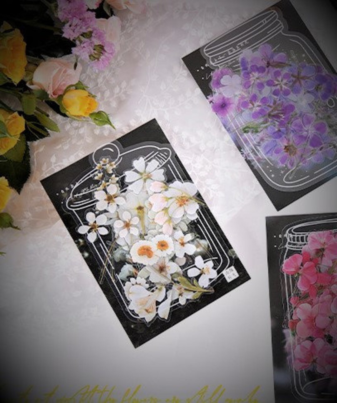White Flowers Themed Stickers / Transparent Stickers / Flower Stickers ...