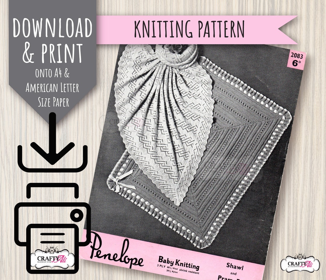 PRINTABLE Vintage Knitting Pattern, Penelope 2083 Shawl and Pram Rug ...