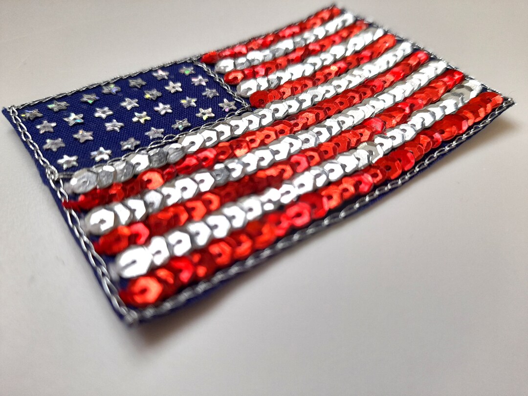USA Flag Sew on Sequinned Patch, American Flag, Sew on Badge, Stars and ...