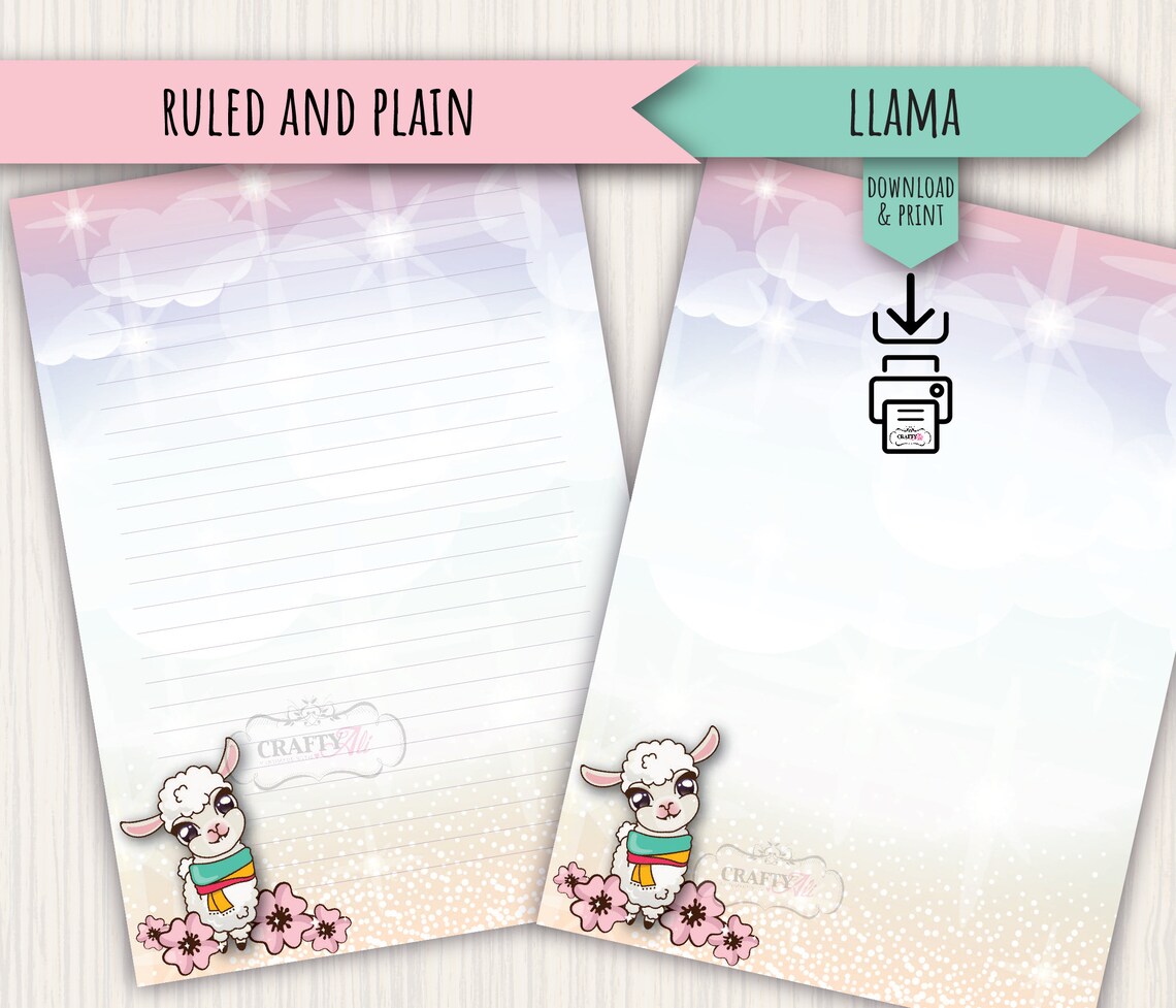 PRINTABLE Letter Writing Notepaper, Llama Alpaca, Digital Letter ...