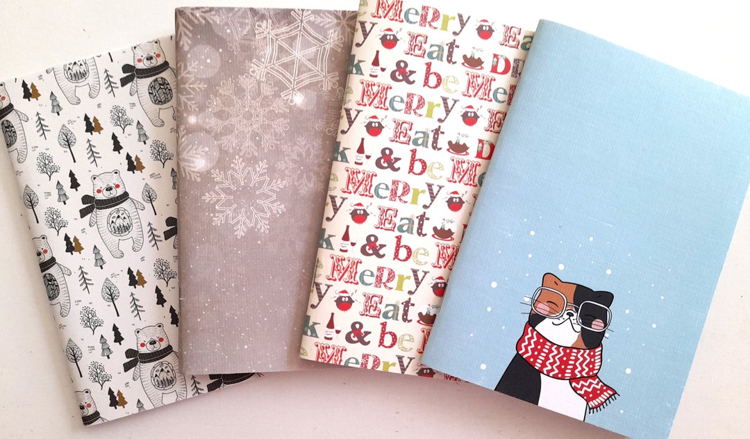4 X A6 Sized Notebooks With Festive Covers and Cordinating Paper, TN ...