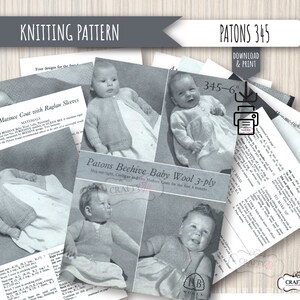 PRINTABLE Vintage Knitting Pattern, Patons 345 Cardigans & Matinee ...