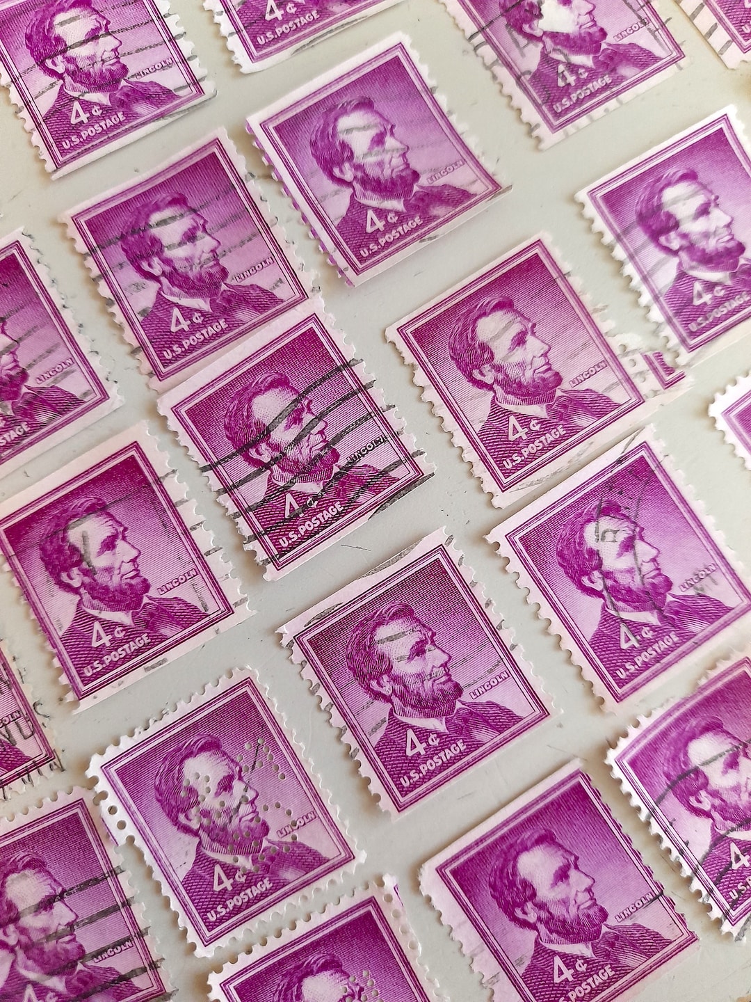 Old Postage Stamps, USA 1950's, Abraham Lincoln, Violet Liberty Series ...
