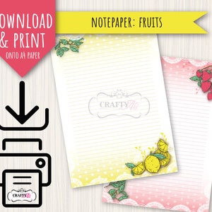 PRINTABLE Letter Writing Notepaper, Fruit Theme, Digital Letter Writing ...