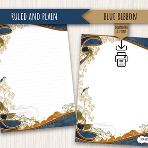 PRINTABLE Letter Writing Notepaper, Blue Ribbon, Digital Letter Writing ...