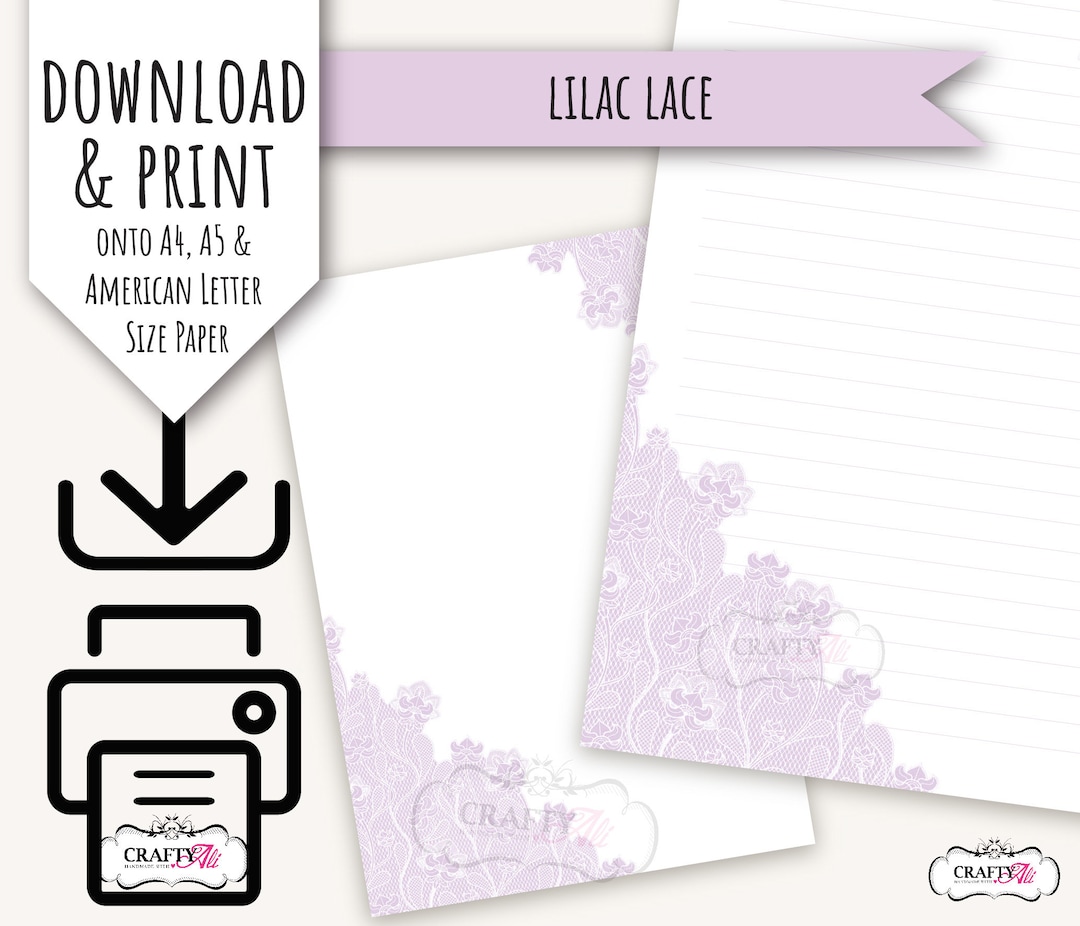 PRINTABLE Letter Writing Paper, Lilac Lace, Digital Letter Writing ...