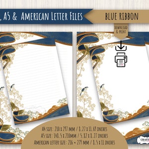 PRINTABLE Letter Writing Notepaper, Blue Ribbon, Digital Letter Writing ...