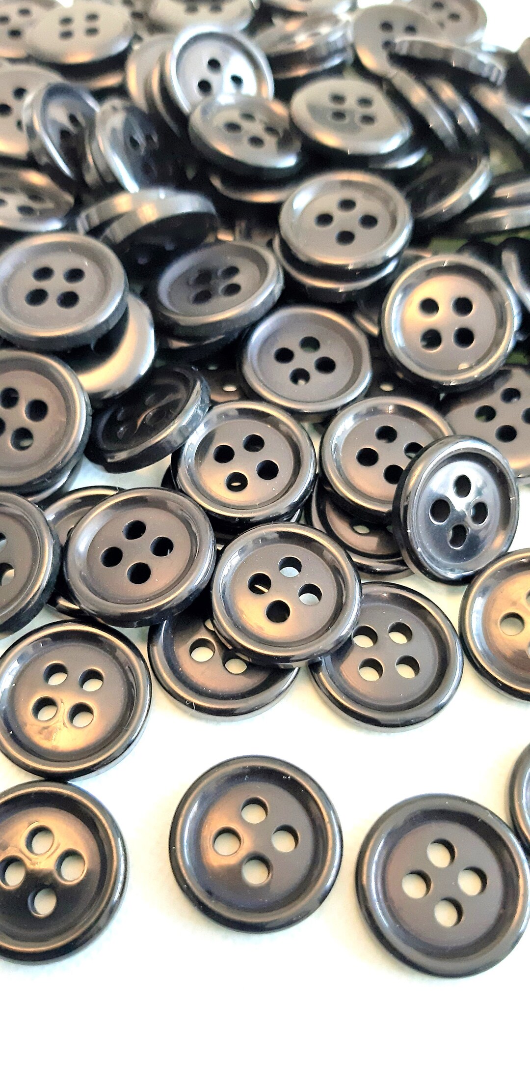 Black 4-hole Buttons With a Raised Edge, 15mm, Flat Black Buttons ...