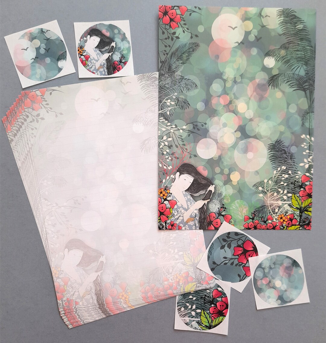 Far East Printed Letter Writing Paper Set, Notepaper Set, Kamisuki by ...