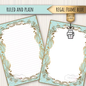PRINTABLE Letter Writing Notepaper, Regal Frame - Blue, Digital Letter ...