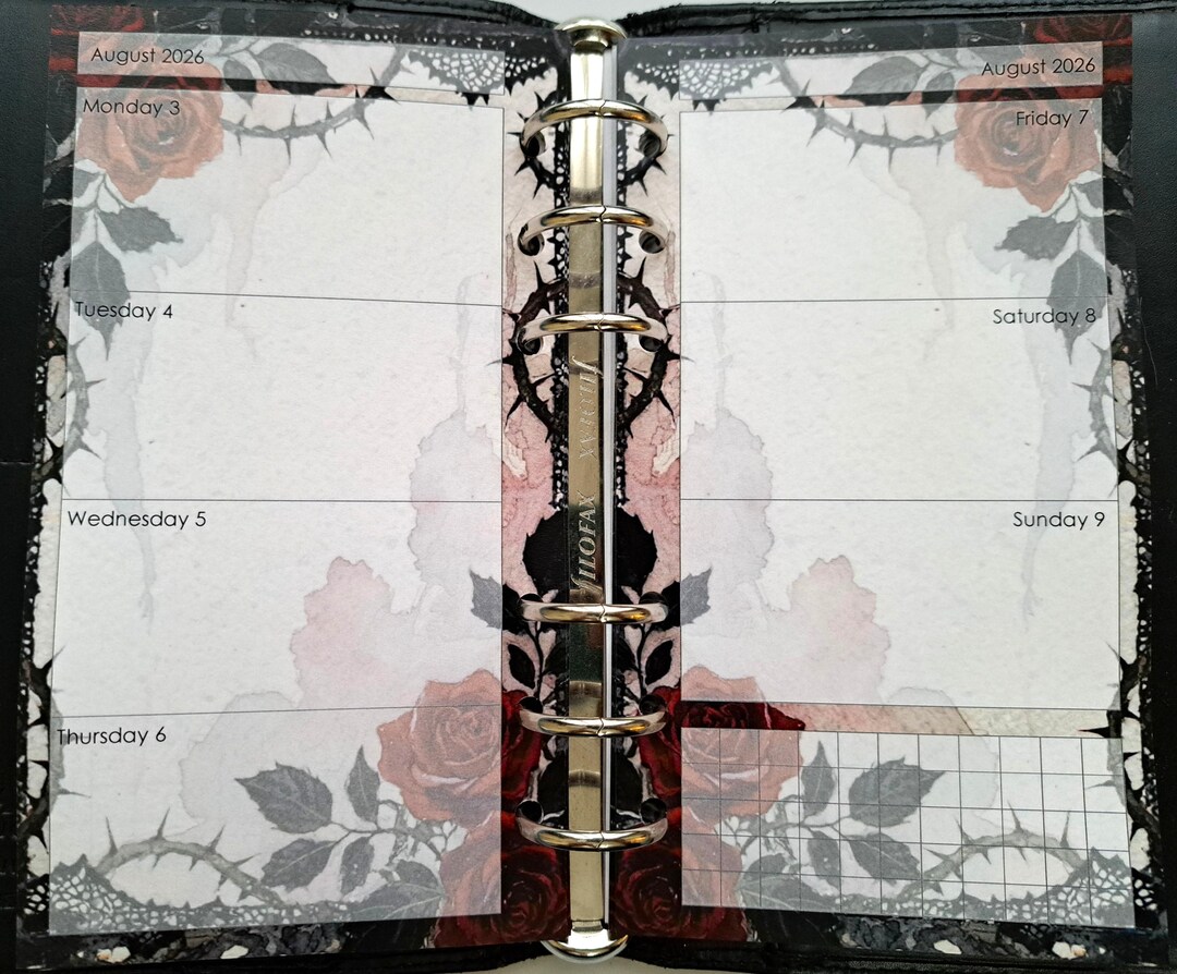 2026 Diary Refills, Gothic Roses Pattern, Week to View Layout, Printed ...