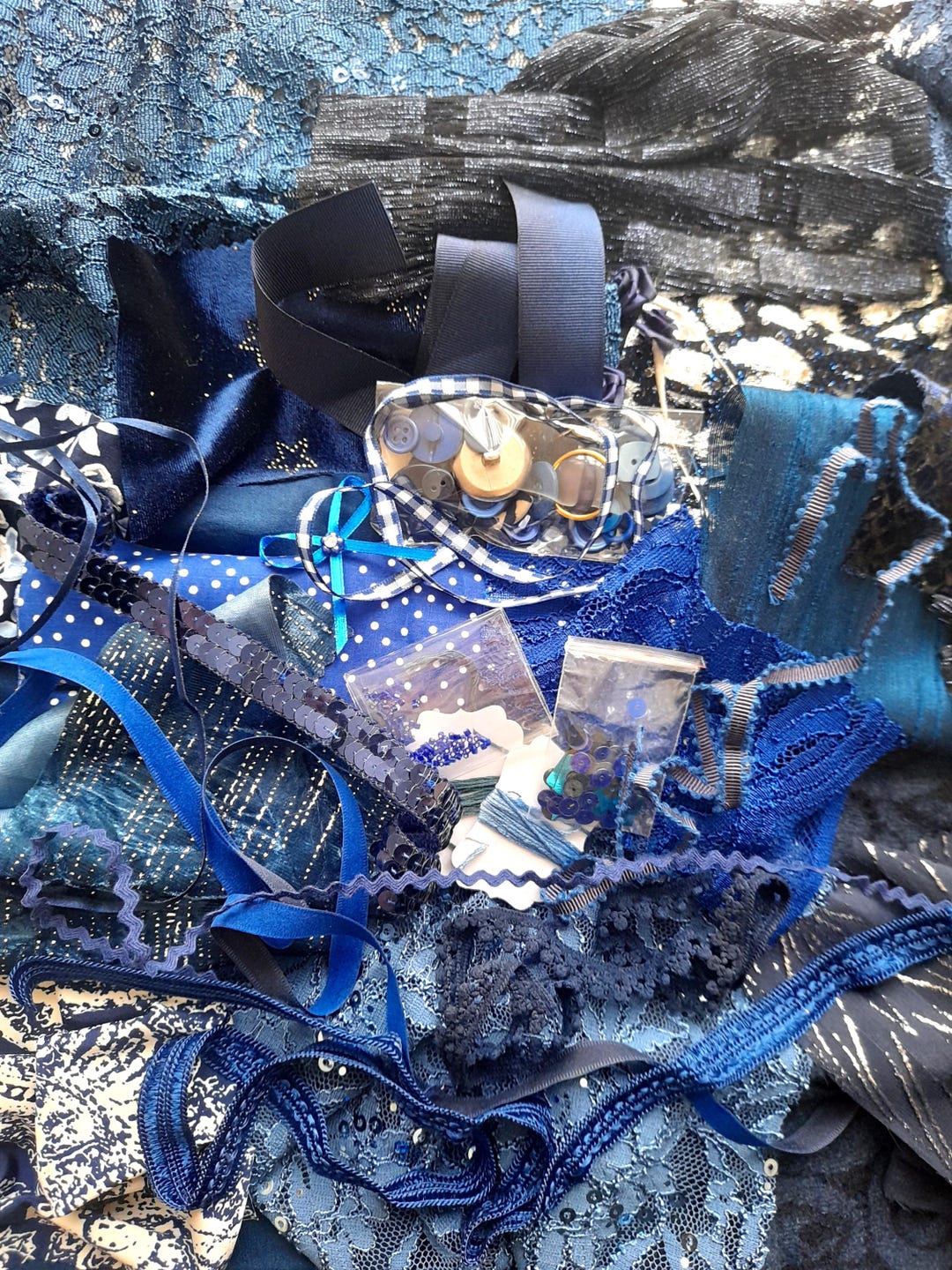 Dark Blue Slow Stitching Kit With Fabric & Haberdashery, Fabric ...