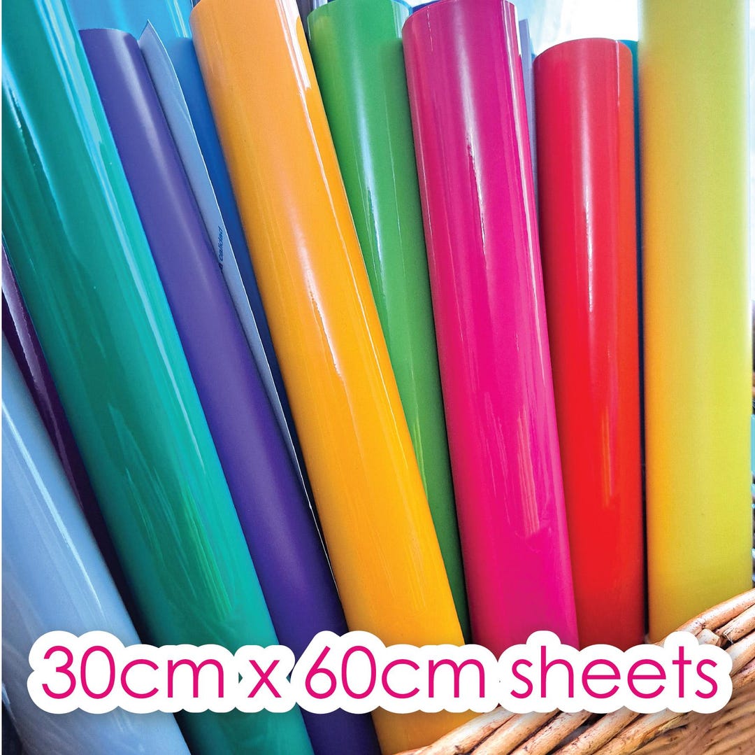 10 X Self-adhesive Vinyl Sheets 60cmx30cm Assorted Colours, Craft Vinyl ...