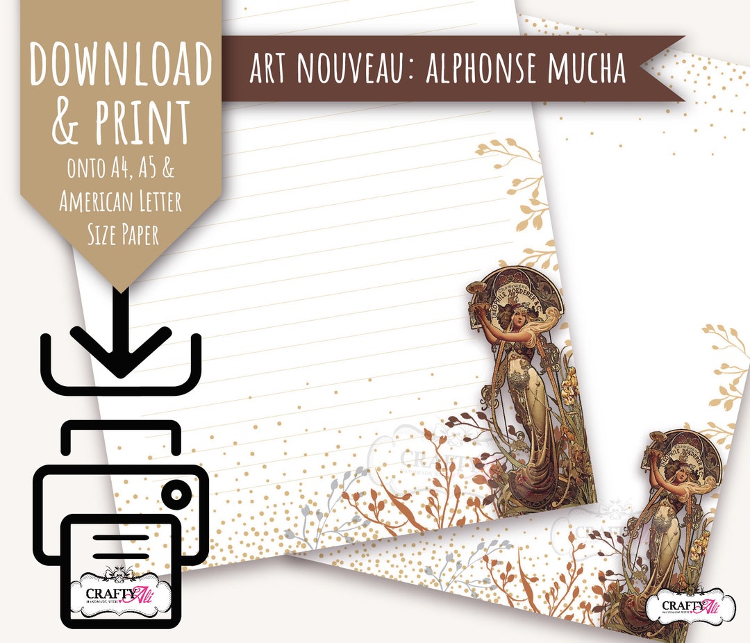 PRINTABLE Letter Writing Paper, Art Nouveau, Digital Letter Writing ...