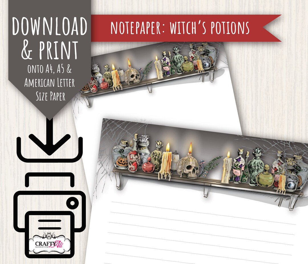 PRINTABLE Letter Writing Notepaper, Halloween Witch's Potions, Digital ...