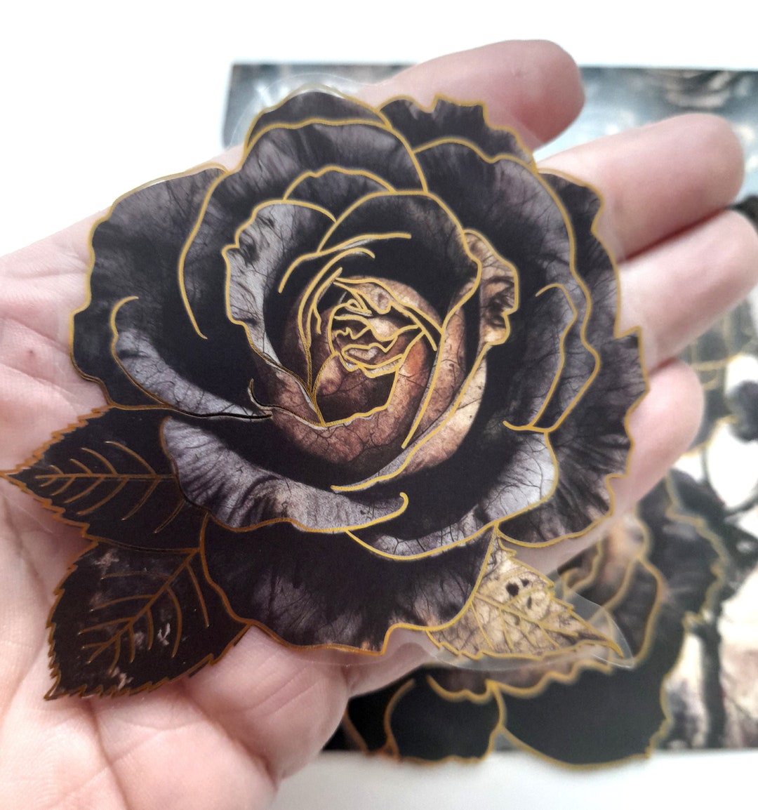 Gorgeous Foiled Black Rose Sticker Flakes / Transparent Stickers ...