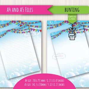 PRINTABLE Letter Writing Notepaper, Colourful Bunting Flags, Digital ...