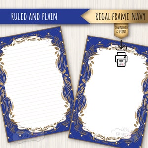 PRINTABLE Letter Writing Notepaper, Regal Frame - Navy, Digital Letter ...