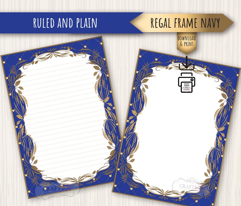 PRINTABLE Letter Writing Notepaper Regal Frame Navy - Etsy