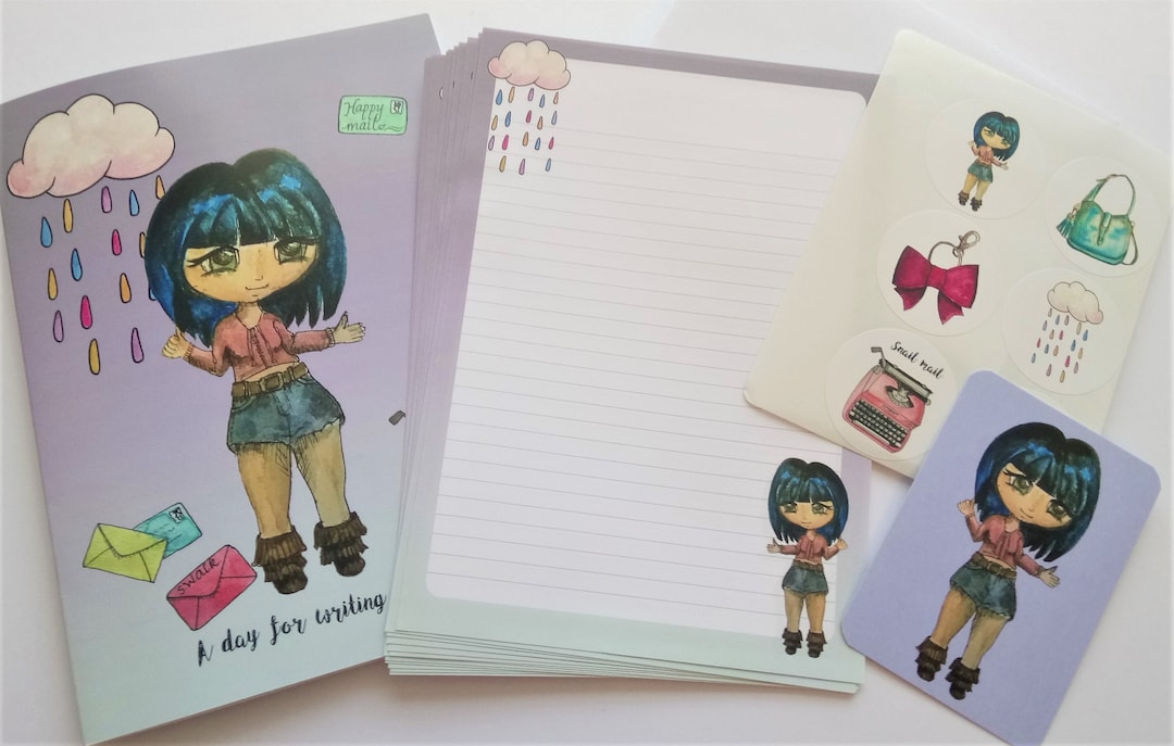 Chibi Printed Letter Writing Paper Set Notepaper Set, Chibi Girl 1 ...