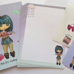 Chibi Printed Letter Writing Paper Set Notepaper Set, Chibi Girl 1 ...