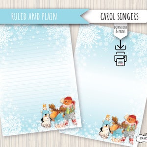 PRINTABLE Letter Writing Notepaper, Christmas Carol Singing Animals ...