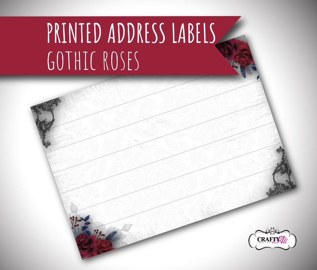 10 X Address Labels, Self-adhesive, Printed With a Gothic Roses Design ...