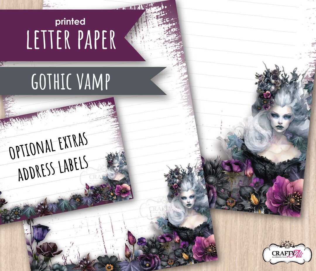 Gothic Vamp Printed Letter Writing Paper Set, Notepaper Set, Scary ...