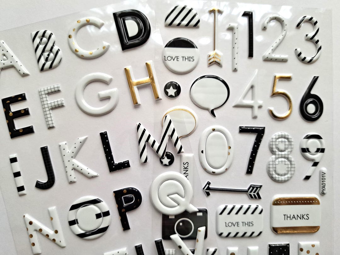 2-pack Puffy Alphabet & Number Stickers, Black and White Stickers, Card ...