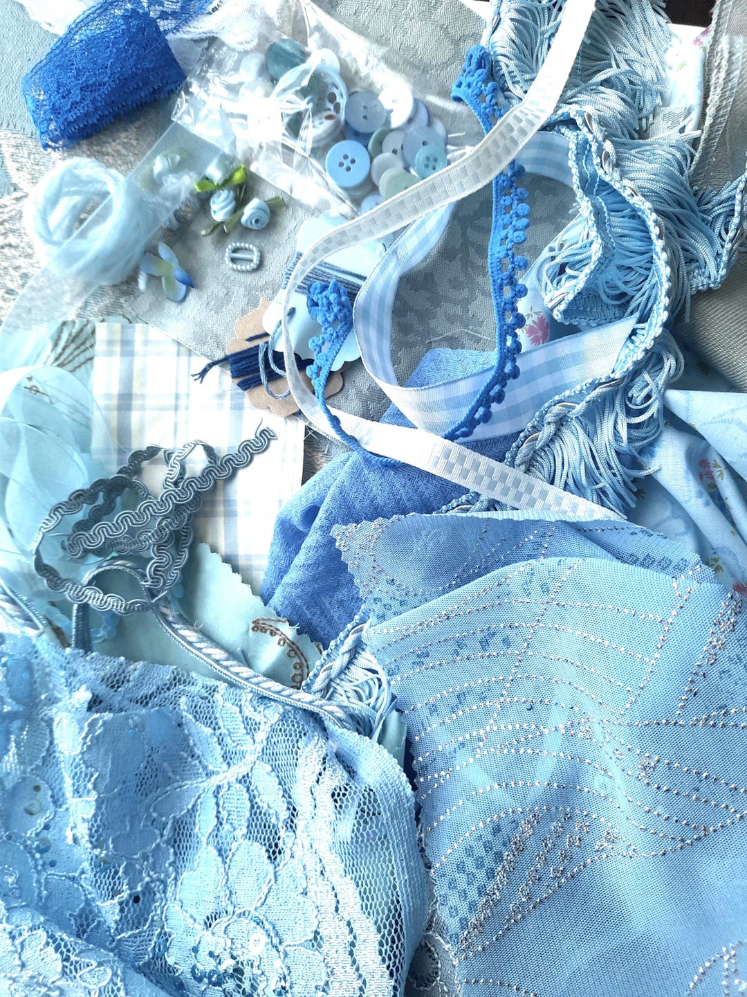 Light Blue Slow Stitching Kit With Fabric & Haberdashery, Fabric ...