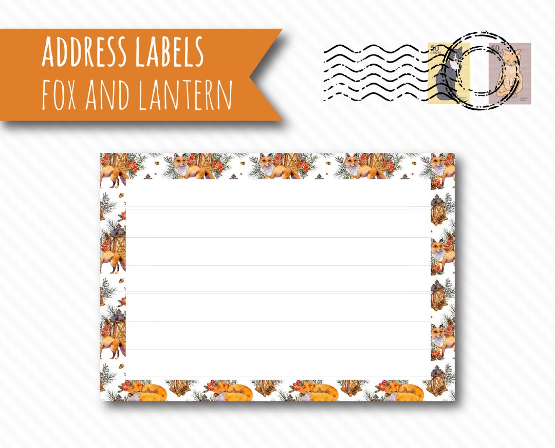 Address Labels With a Fox and Lantern Design, Self-adhesive Blank ...