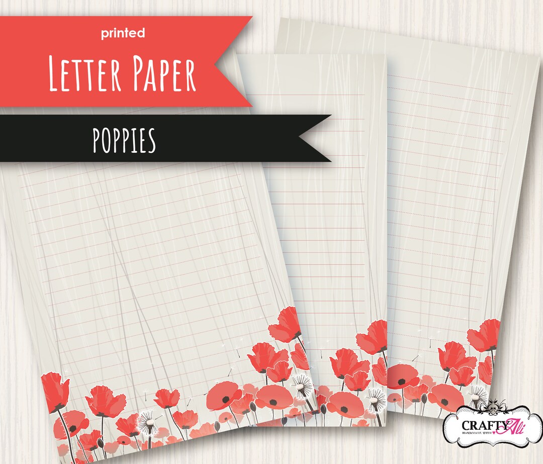 Poppy Themed Printed Letter Writing Paper, Notepaper Set, Pen Pal ...
