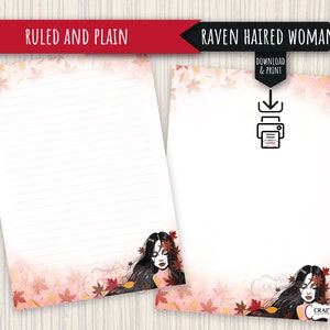 PRINTABLE Letter Writing Paper, Raven Haired Woman, Digital Letter ...