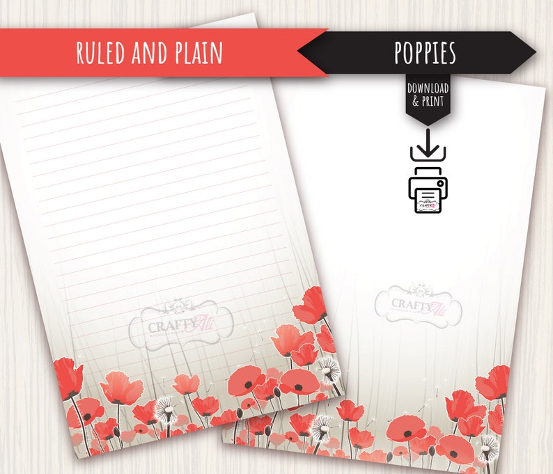 PRINTABLE Letter Writing Notepaper Poppies - Etsy
