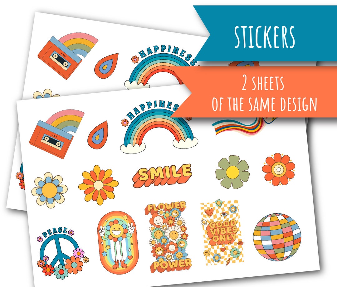 Retro 1970's Themed Stickers, 2 Sheets - Retro Stickers - Funky ...