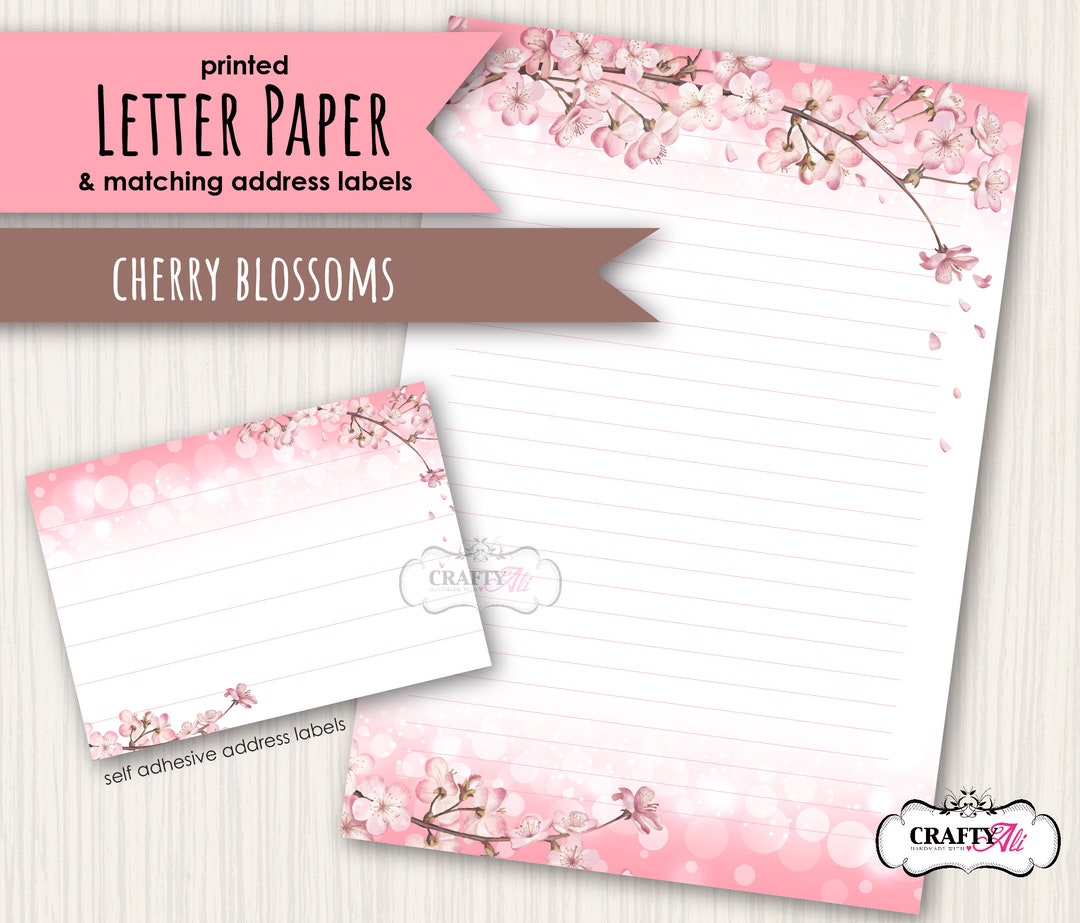 Cherry Blossom Printed Letter Writing Paper / Notepaper Set / Floral ...