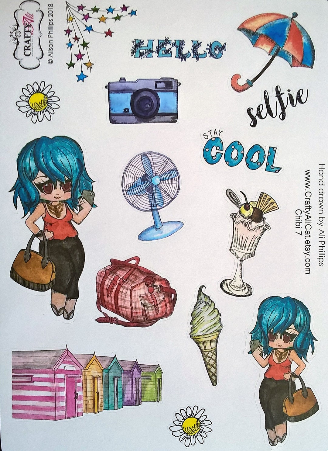 Chibi Girl 7 Anime Stickers / Manga Stickers / Hand Drawn Stickers ...