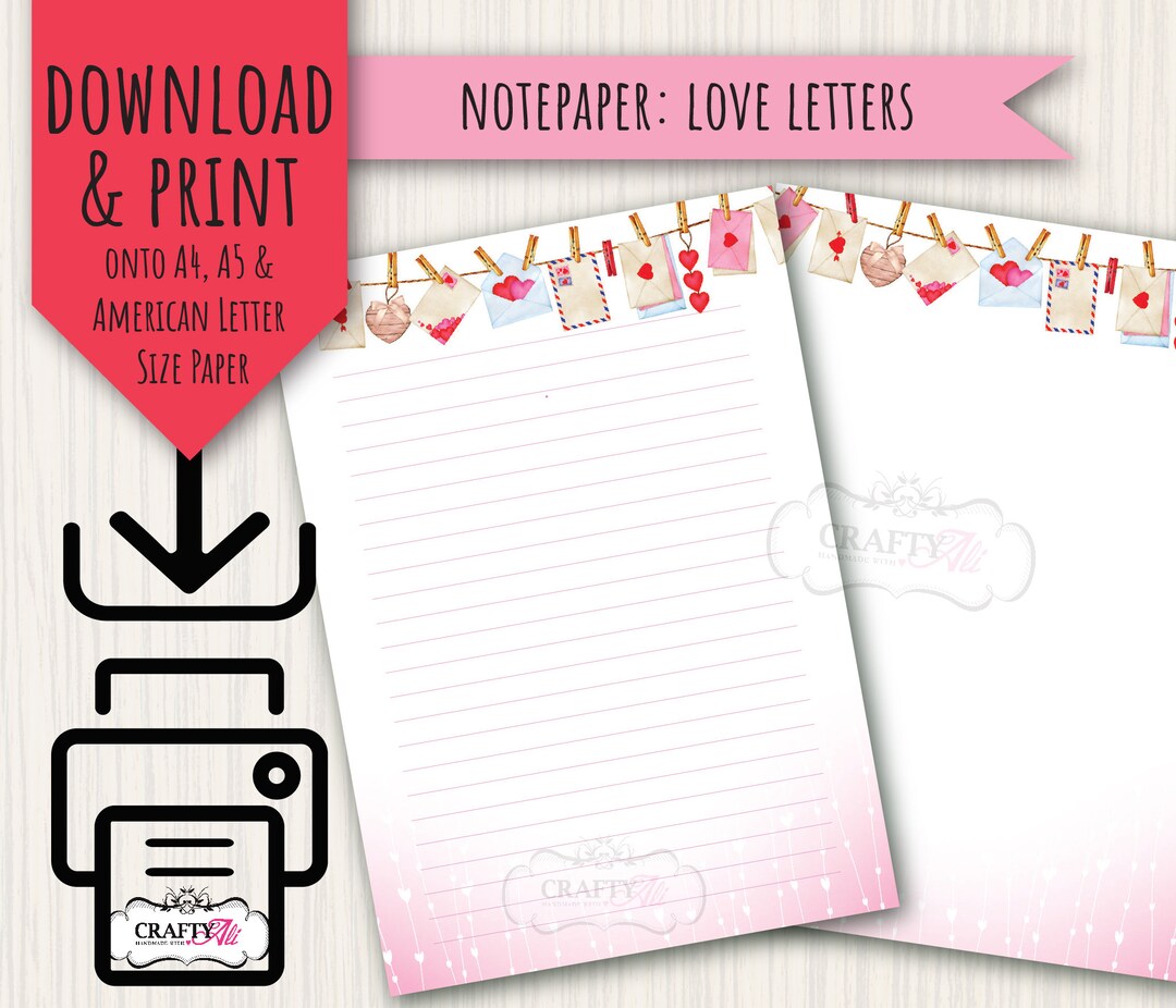 PRINTABLE Letter Writing Notepaper, Love Letters, Digital Letter ...