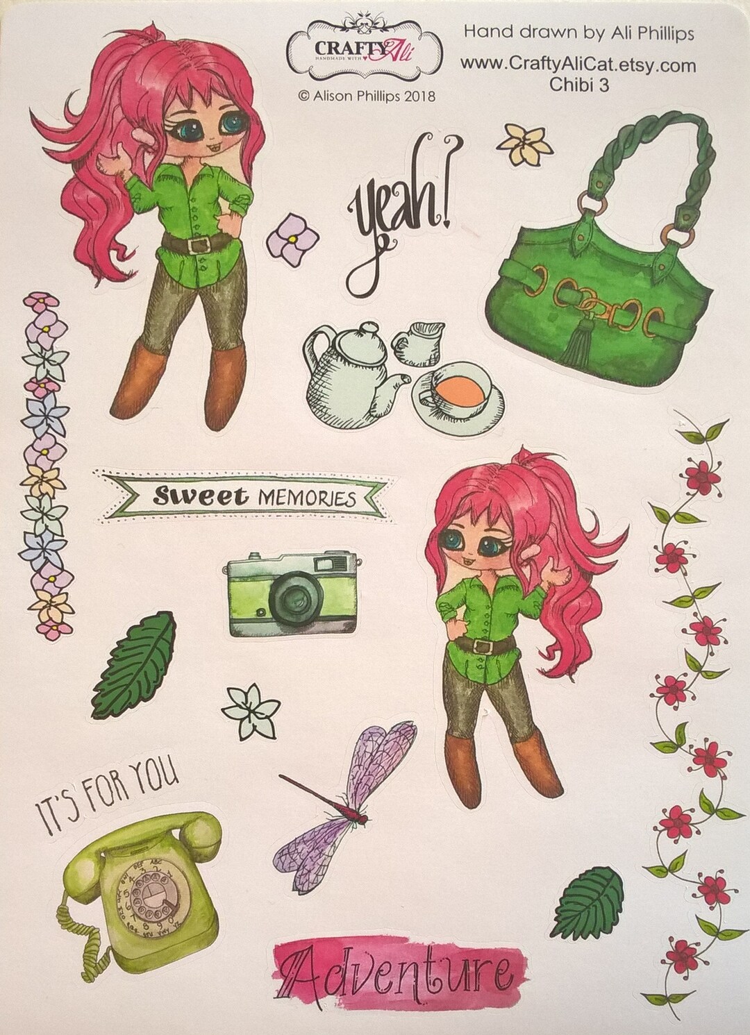 Chibi Girl 3 Anime Stickers / Manga Stickers / Hand Drawn Stickers ...