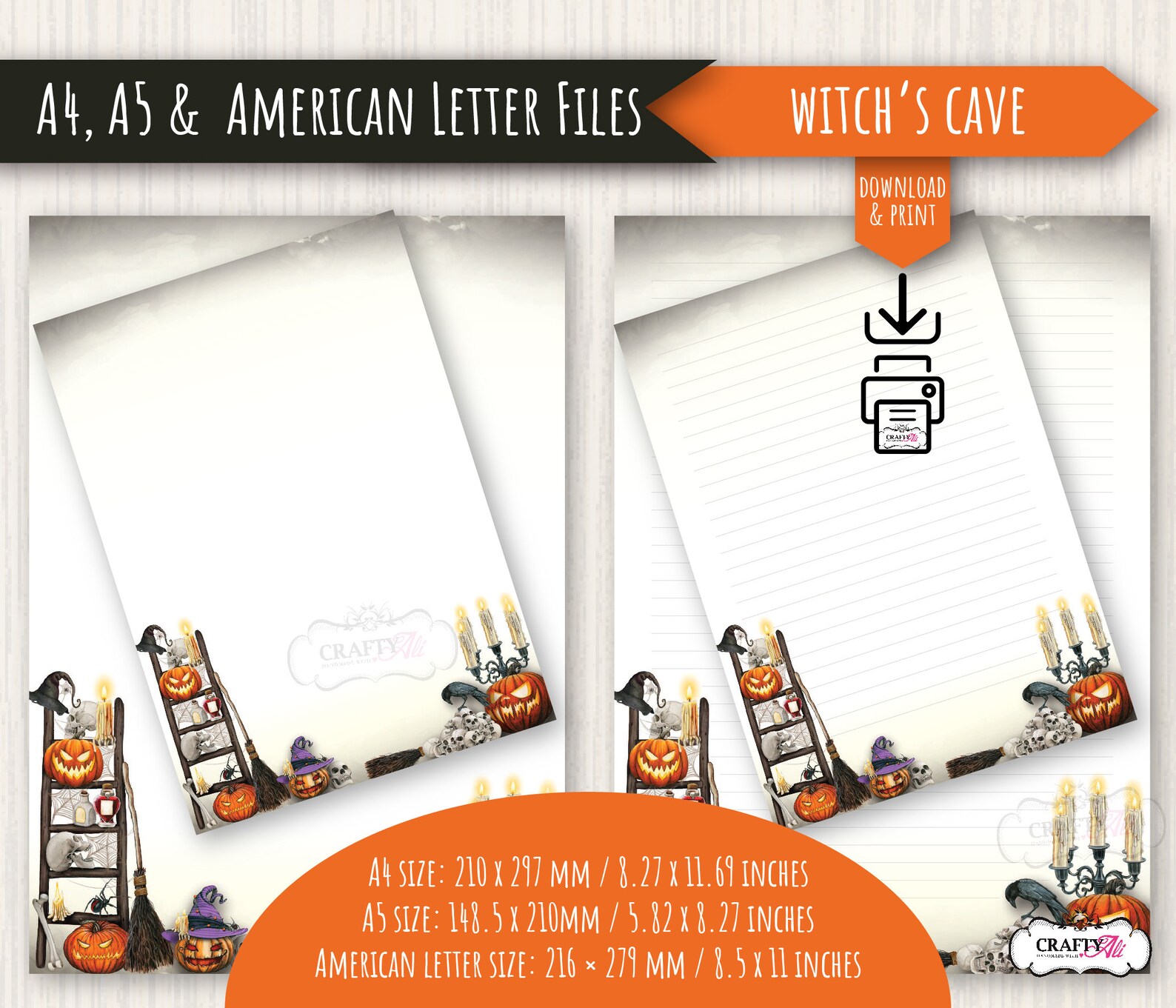 PRINTABLE Letter Writing Notepaper, Halloween Witch's Cave, Digital ...