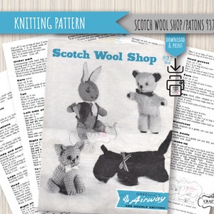 PRINTABLE Vintage Knitting Pattern, Scotch Wool Shop - Patons 937 ...