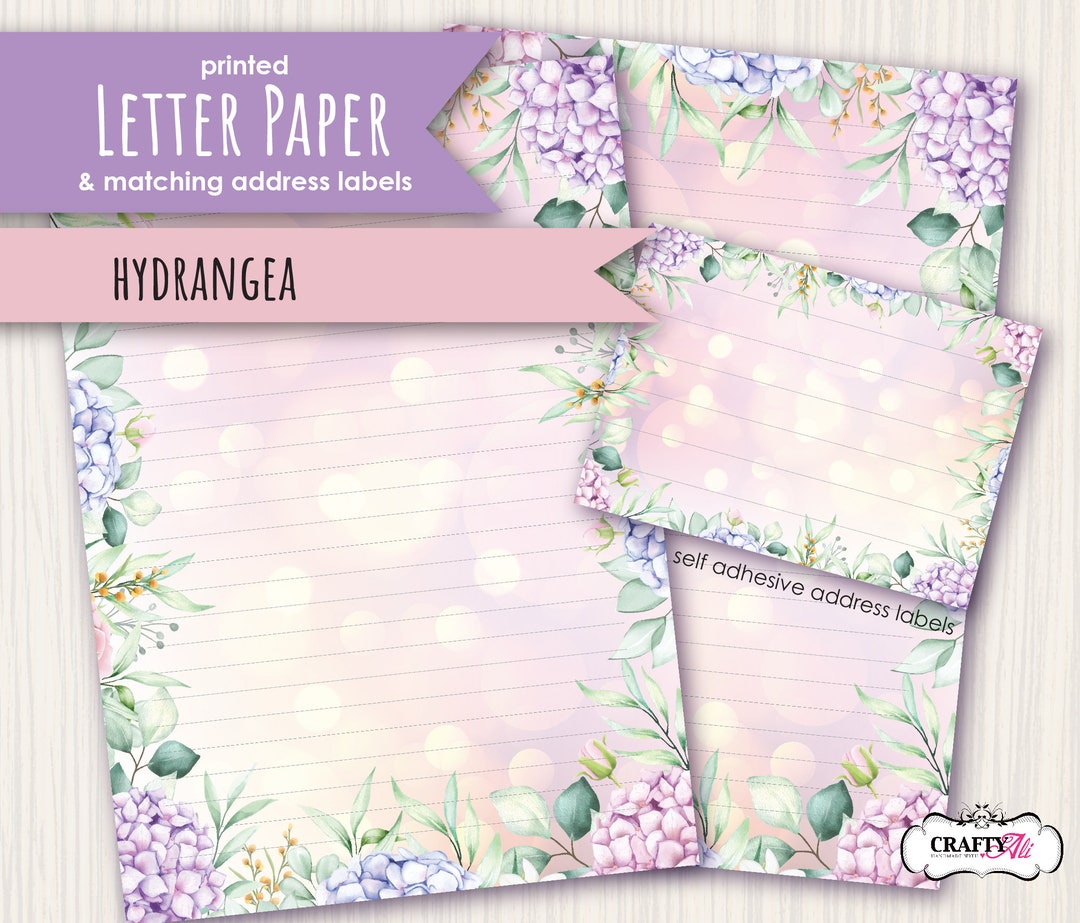 Hydrangea Printed Letter Writing Paper - Notepaper Set - Floral ...