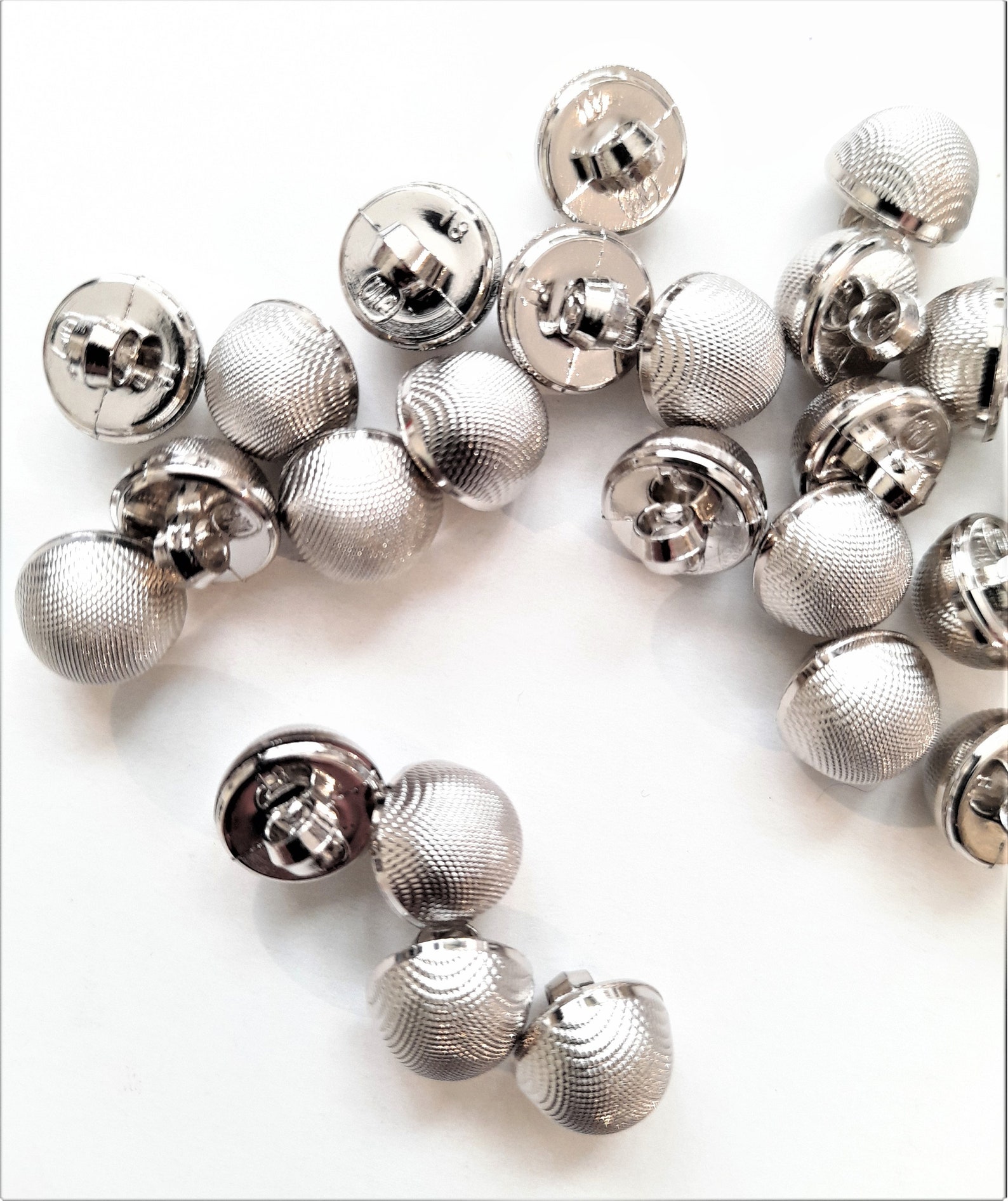 12mm Dome Shaped Silver Buttons With Shank and Mesh Pattern Small ...